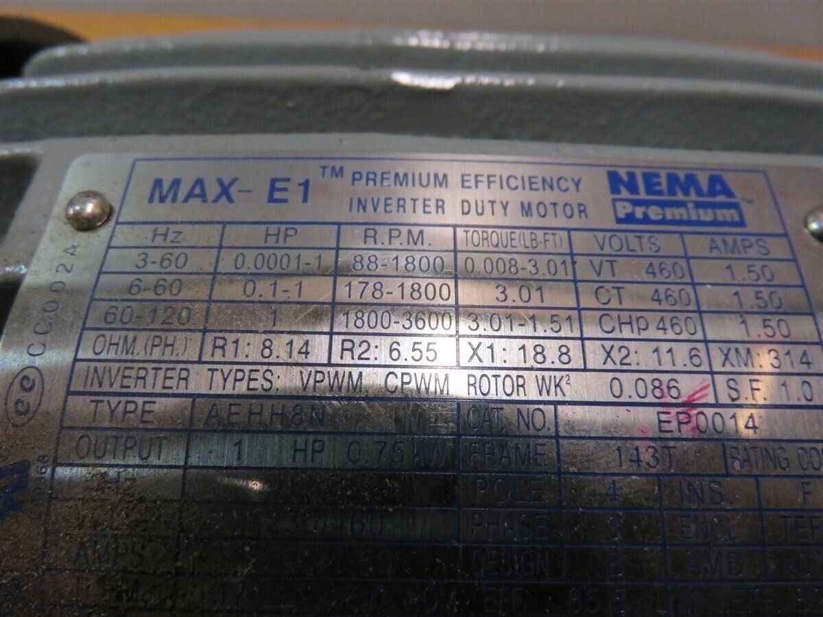 Teco Max-E1 Nema Inverter Duty Motor 1 HP 460V Rebuilt - Equipment Recycle