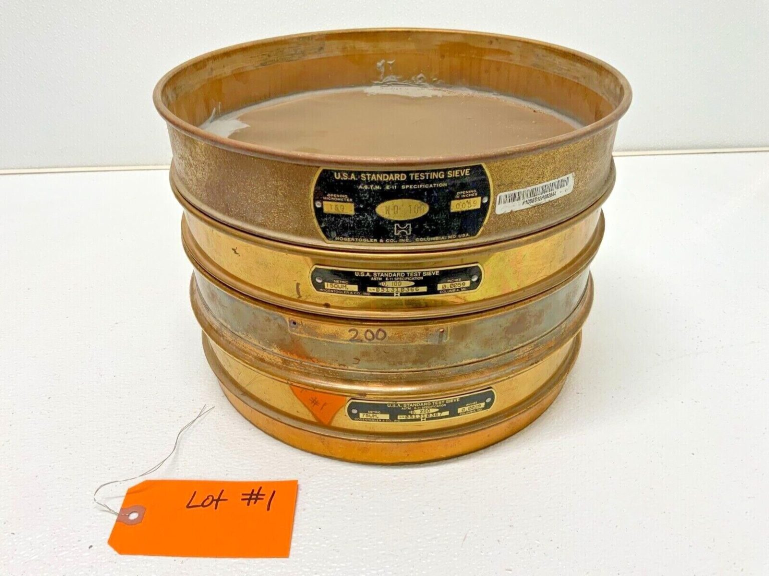 Set of 4 USA Standard Testing Sieves Brass 12" Dia 100 x 2, 200 x 2 Lot ...